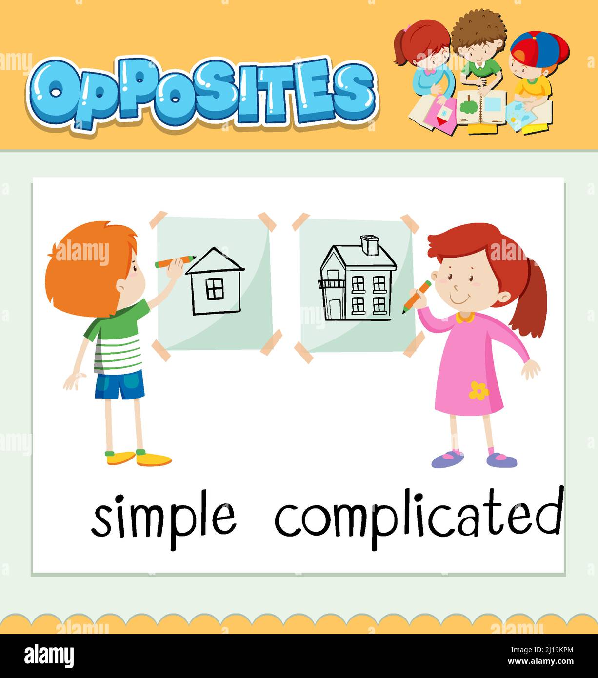 Opposite words for simple and complicated illustration Stock Vector ...