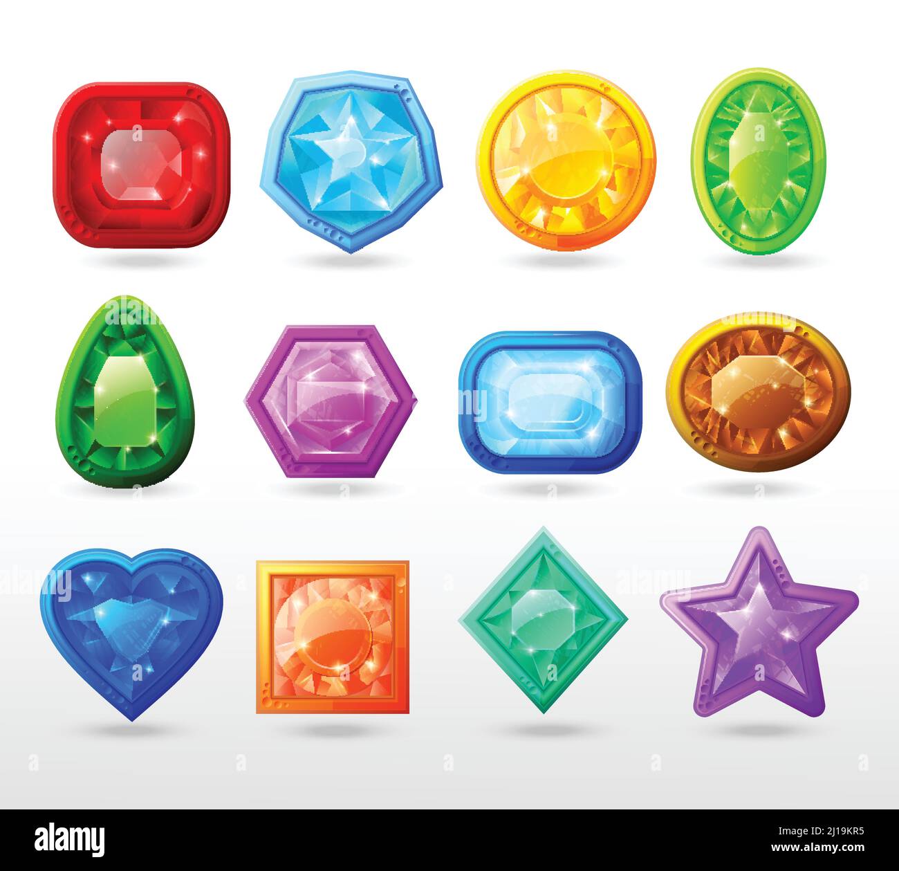 Gui cartoon buttons set including gems of different color and shape ...