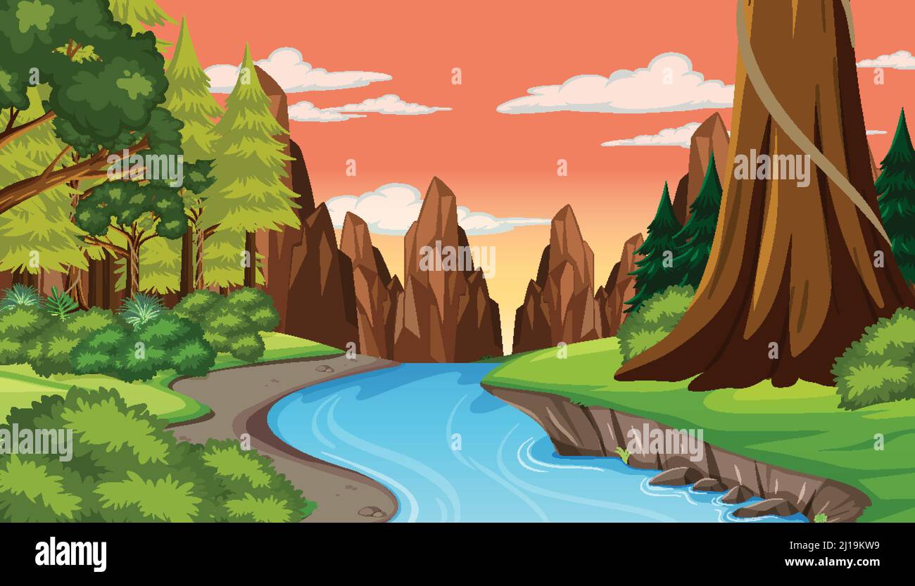 Nature scene with trees and fields illustration Stock Vector Image ...