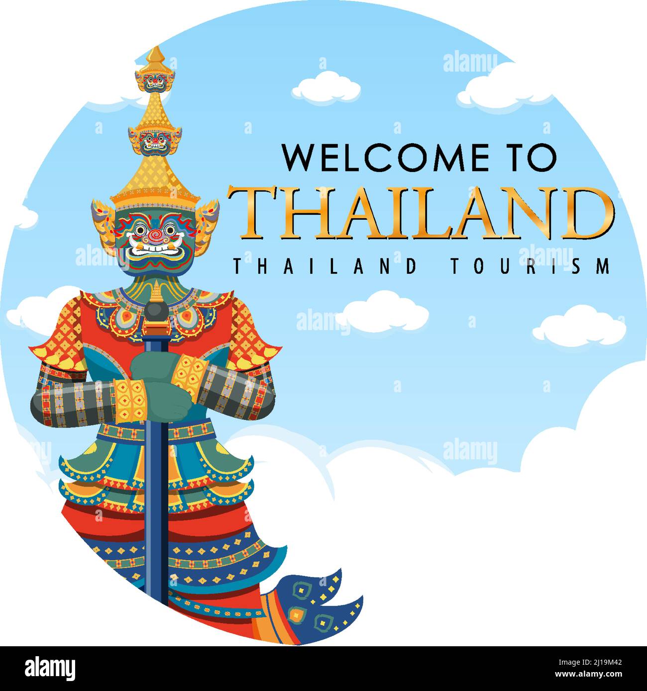 Giant demons Thailand attraction and landscape icon in circle template ...