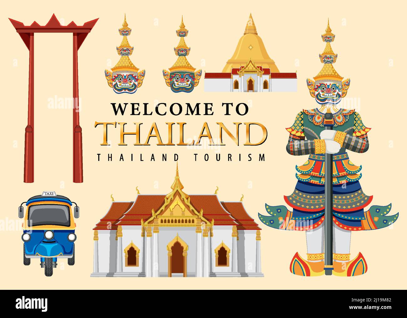 Thailand iconic tourism attraction background illustration Stock Vector ...
