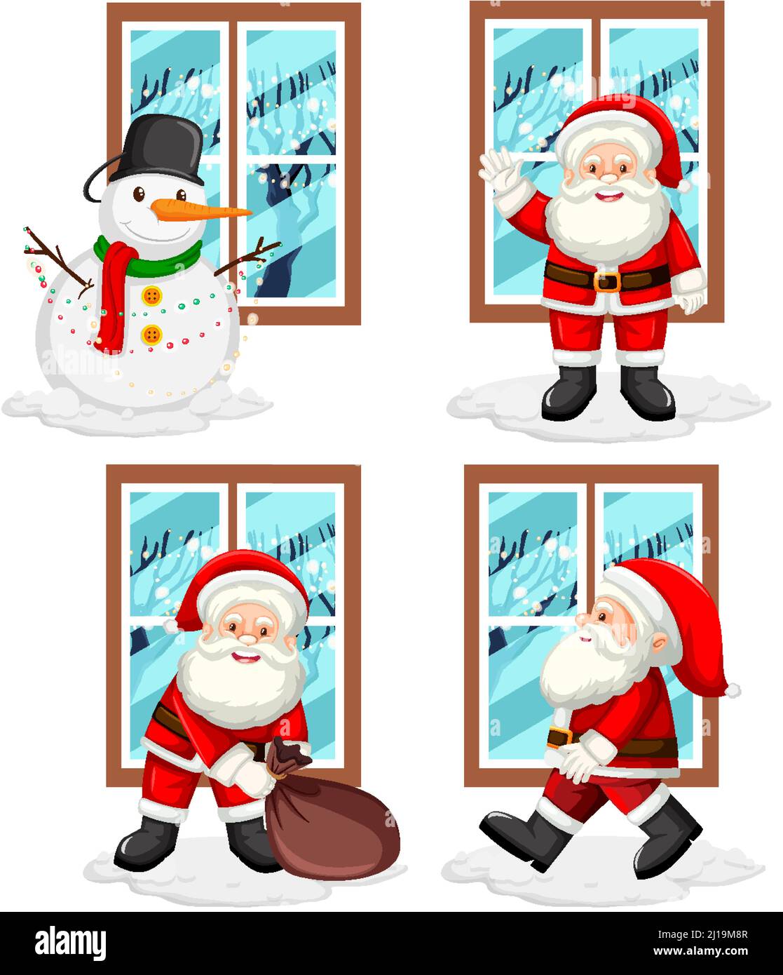 Set of snowman and santa by the window illustration Stock Vector Image ...