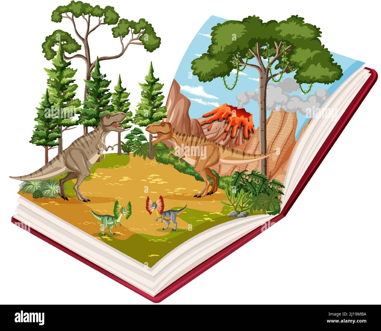 Book with scene of T-Rex fighting illustration Stock Vector Image & Art ...