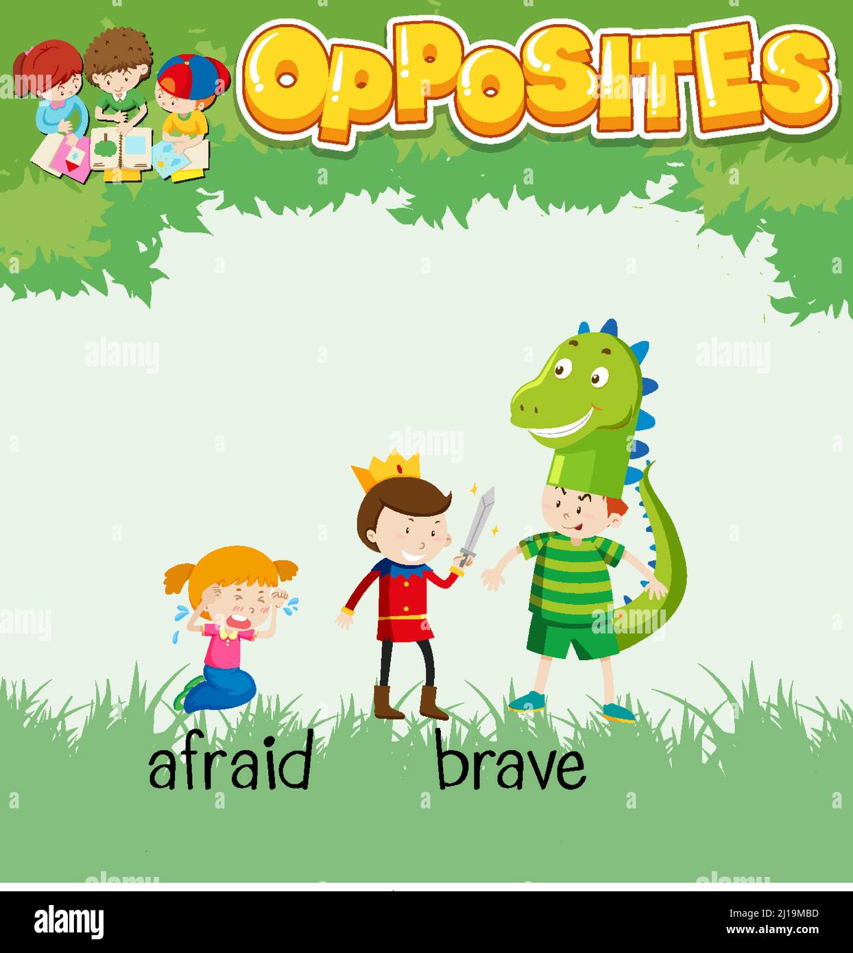 Opposite words for afraid and brave illustration Stock Vector Image ...