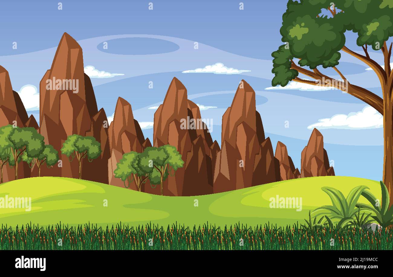 Nature scene with trees and fields illustration Stock Vector Image ...