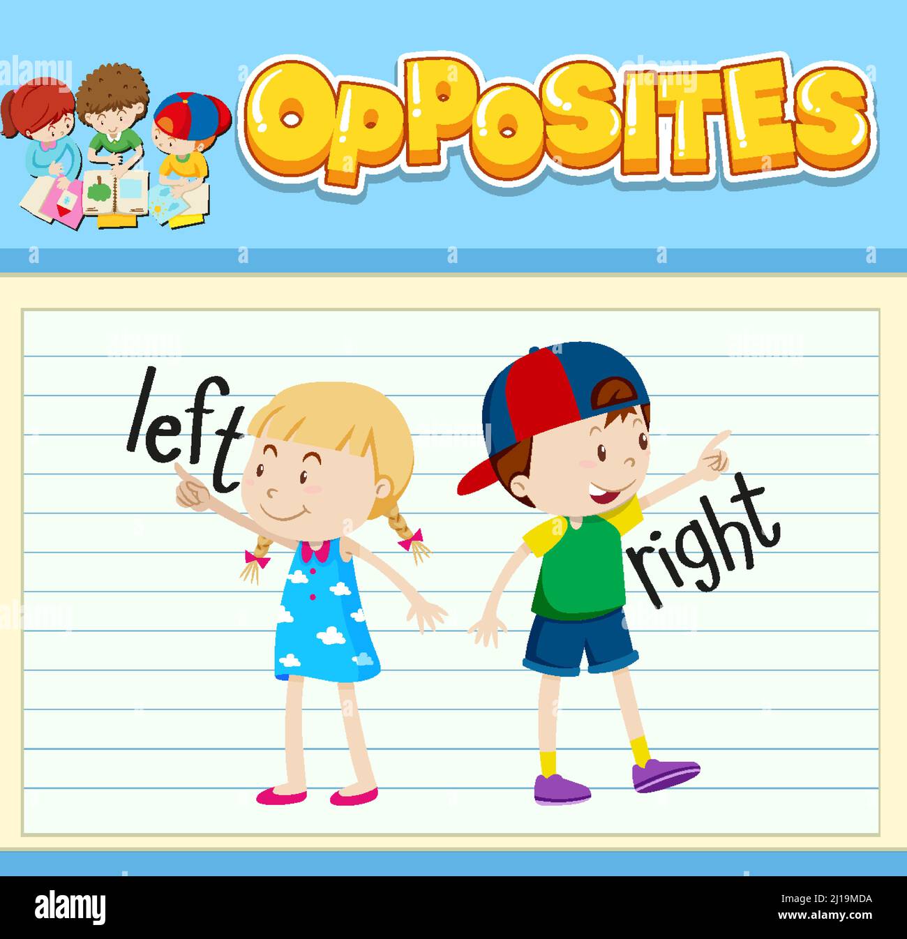 Education word card of English opposites word illustration Stock Vector ...