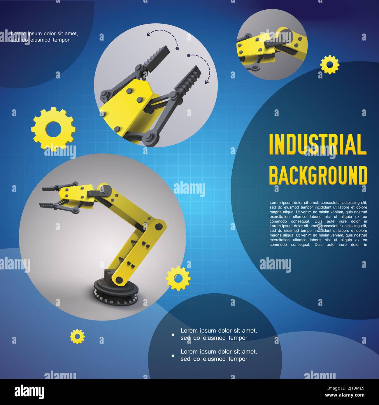 Realistic industrial colorful template with mechanical automated ...