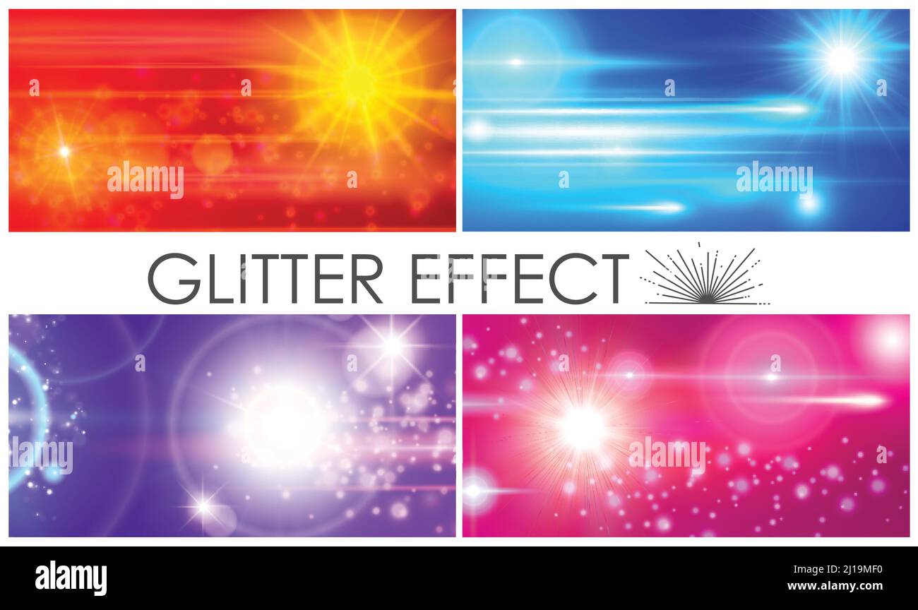 Realistic glitter light effects composition with colorful sparkles lens ...
