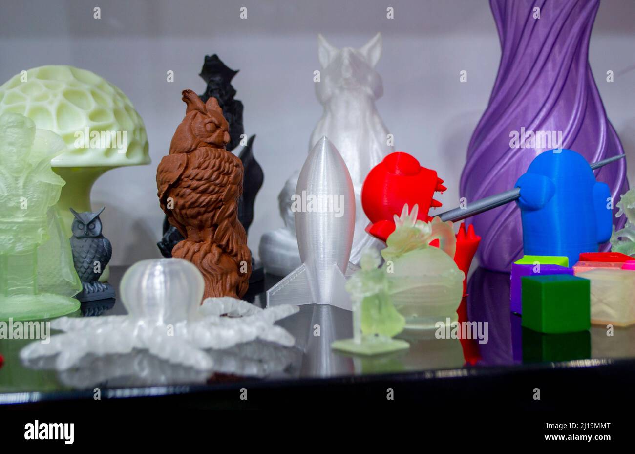 Objects printed on 3d printer made of white plastic close-up Stock ...