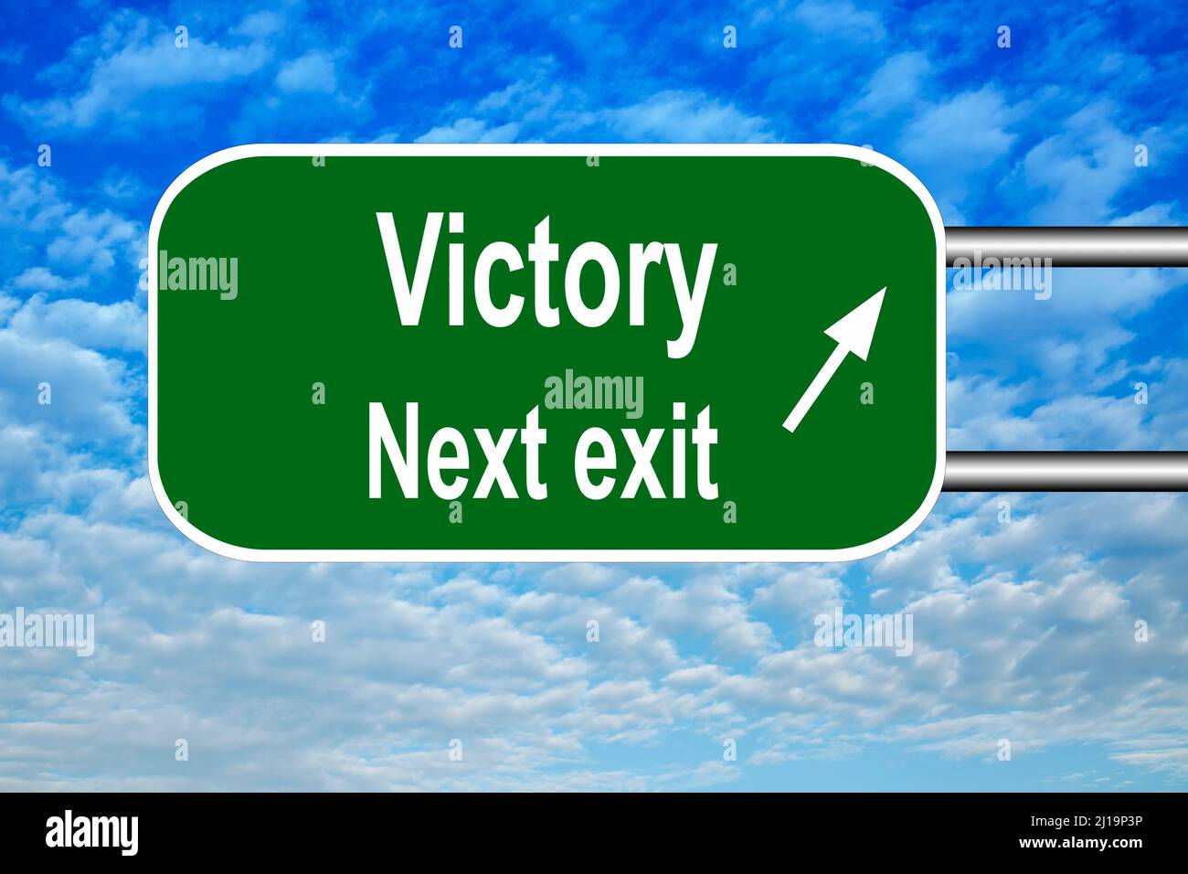 Illustration of road sign with victory and blue sky Stock Photo - Alamy