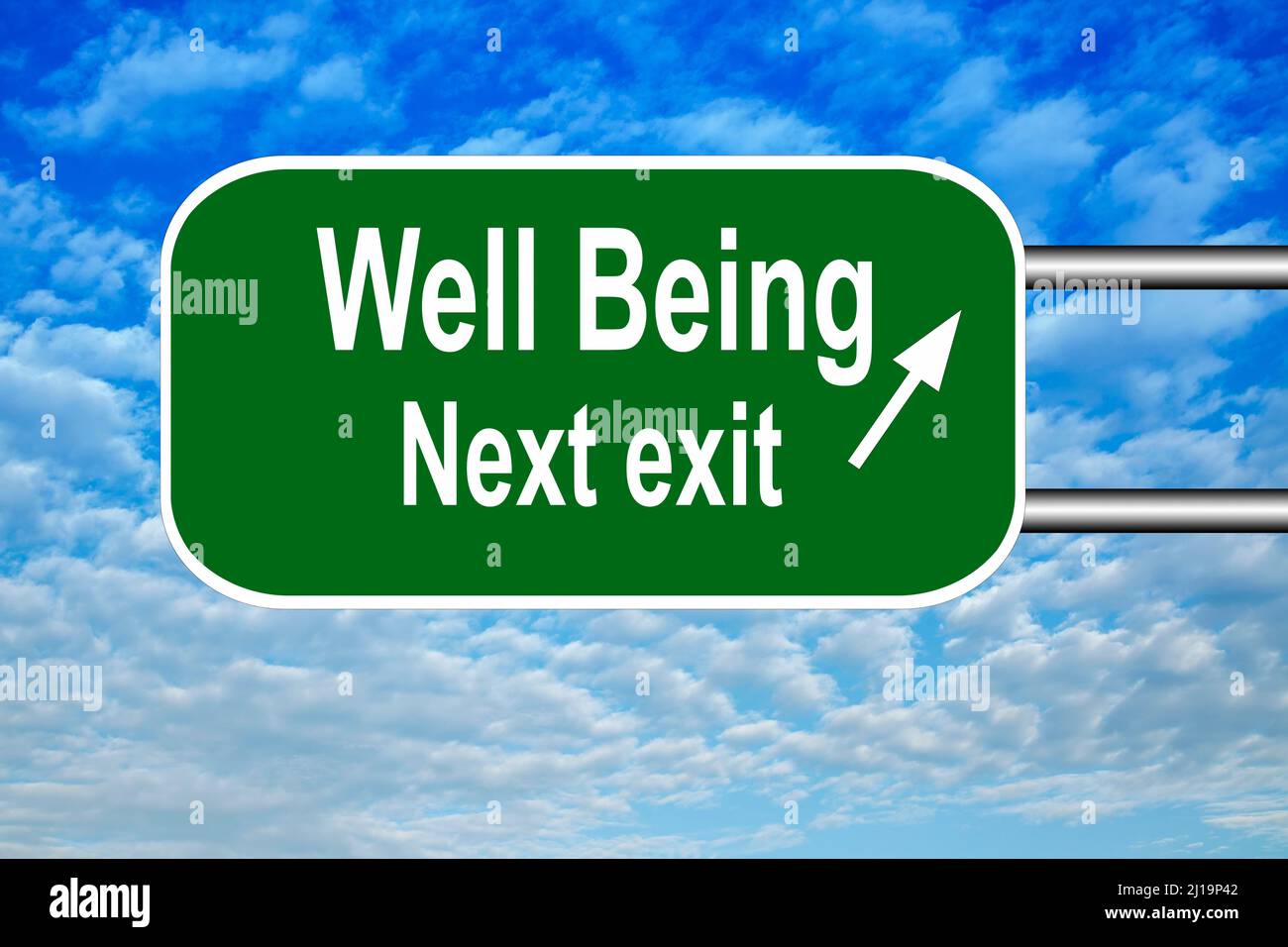 Illustration of road sign with well being and blue sky Stock Photo - Alamy