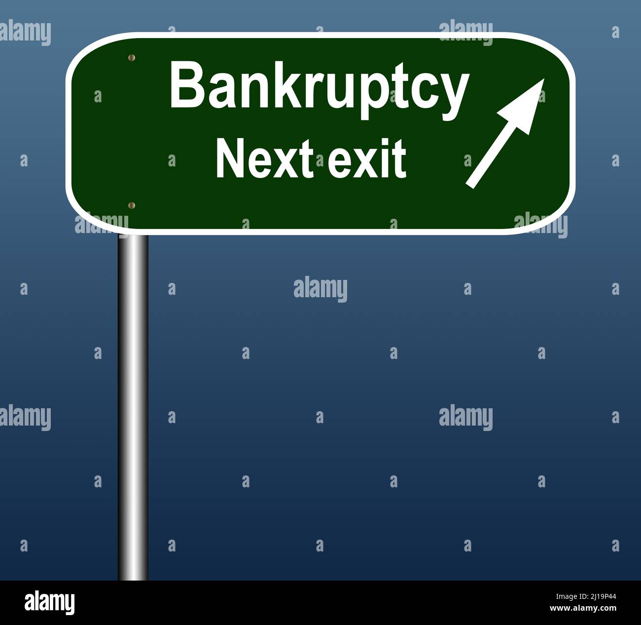 Illustration of a green sign with bankruptcy next exit Stock Photo - Alamy