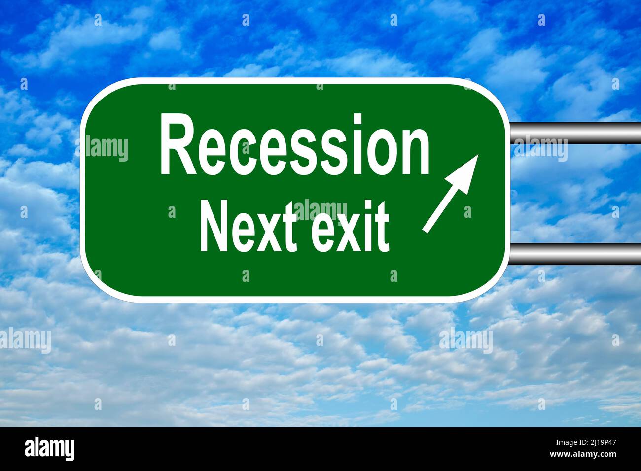 Illustration of road sign with recession and blue sky Stock Photo - Alamy
