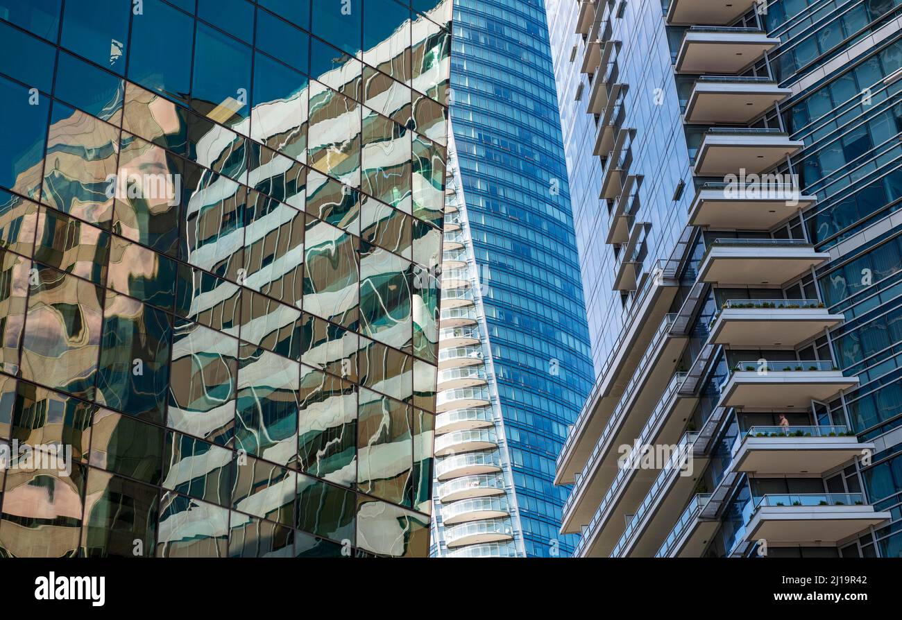 Detail, skyscraper facades with reflection, Vancouver, British Columbia ...