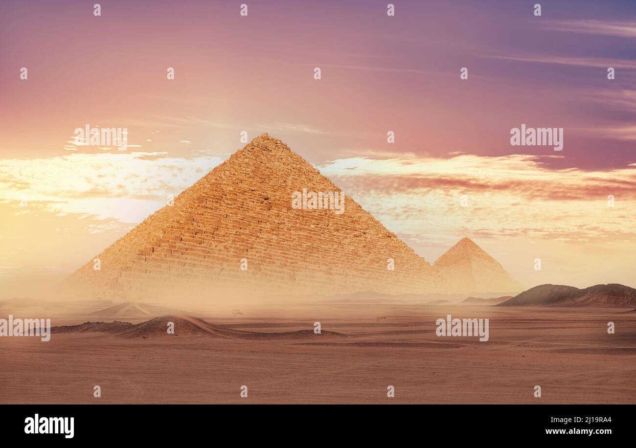 Closeup Egyptian pyramid Of Giza at blue sky Cairo, Egypt Stock Photo ...