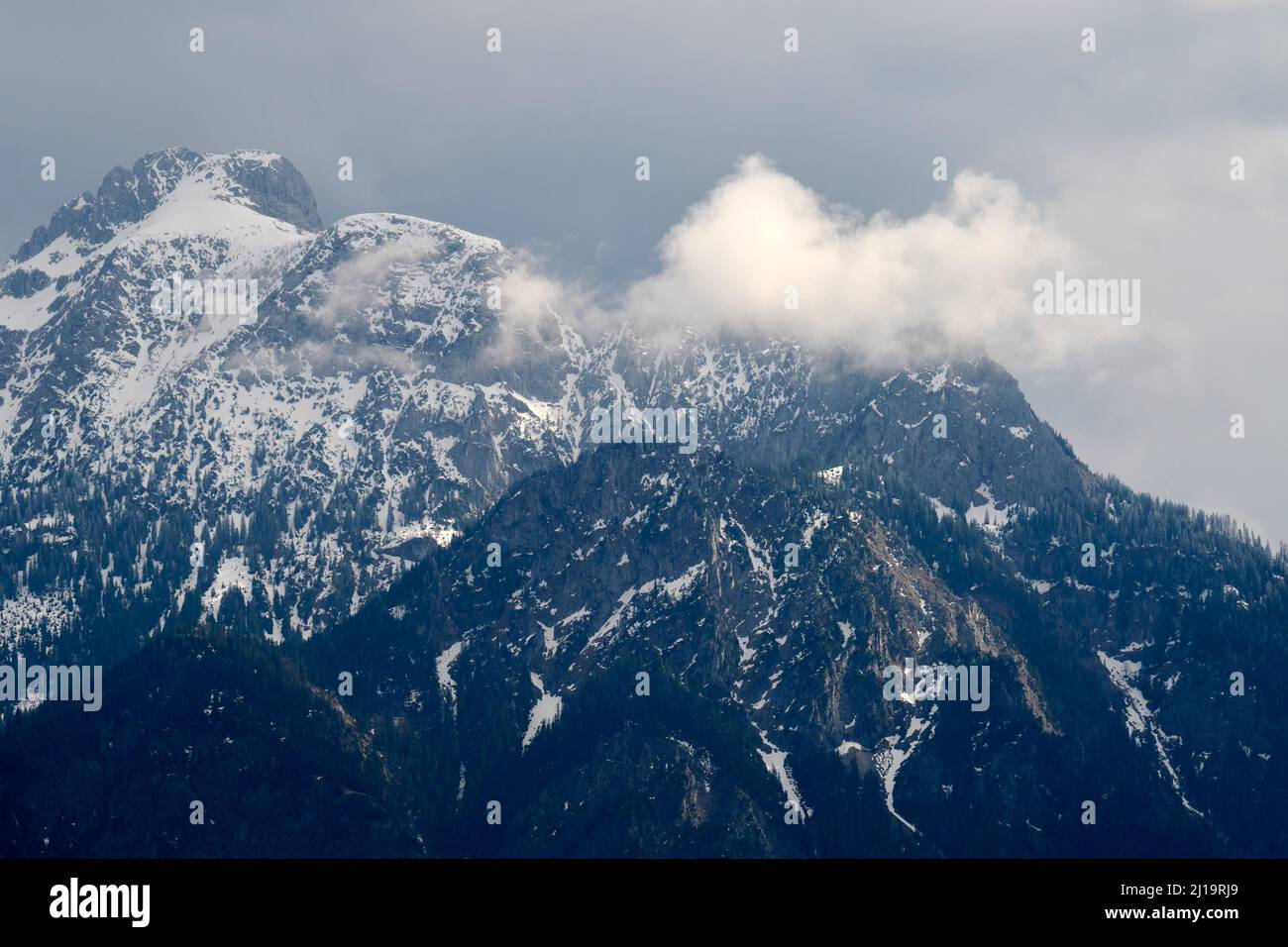 Mountain panorama from Rieden with Saeulin, Upper Bavaria, Bavaria ...