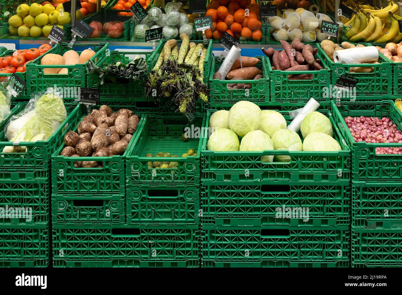 Vegetable boxes, eddos, leeks, wosun, sweet potato, cauliflower Stock ...