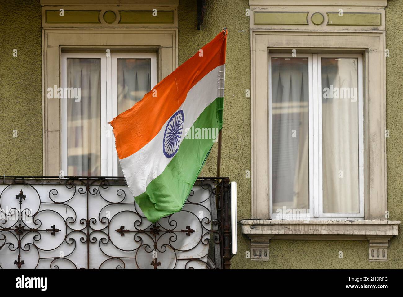 Flag India on a balcony Stock Photo - Alamy