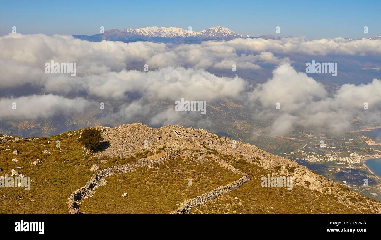 Spring in Crete, mountainside, stone walls, settlement, above the ...