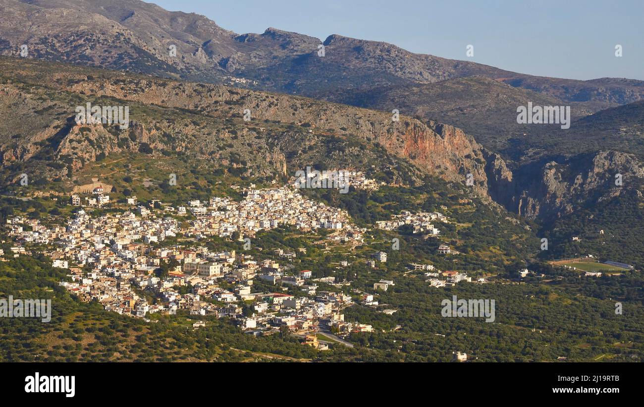 Spring in Crete, mountain village Kritsa, gorge, mountains, hillside ...