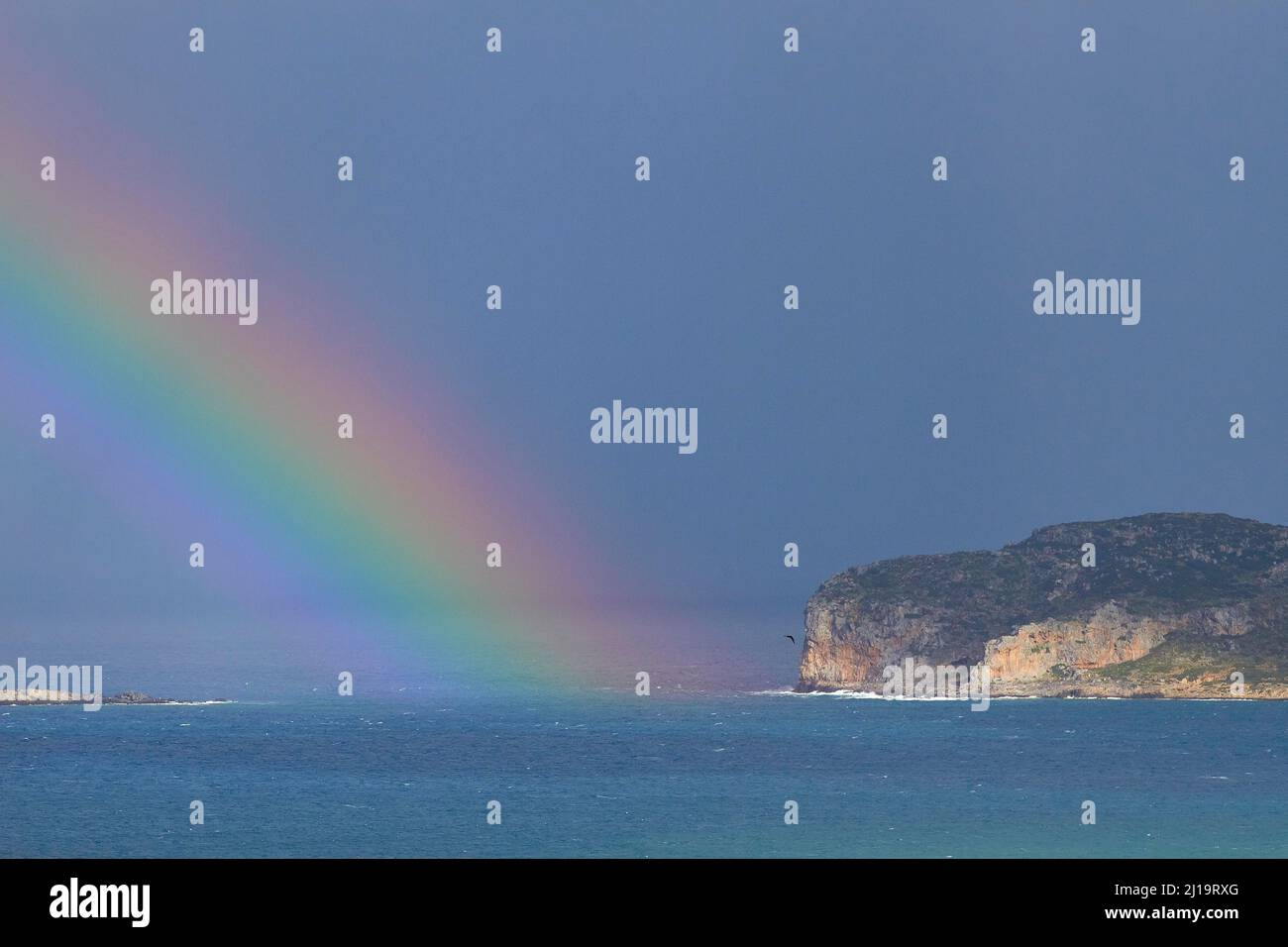 Spring in Crete, sea, cliffs, rainbow, Falassarna, West Crete, island ...