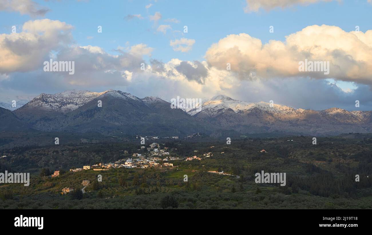 Spring in Crete, Morning light, White mountains, Lefka Ori, Snow-capped ...