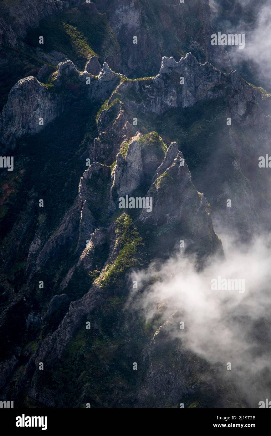 Fog in gorge, view from Pico Ruivo summit, Madeira, Portugal Stock ...
