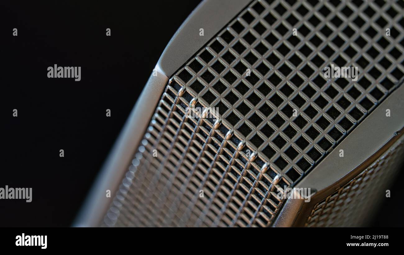 Close-up, head of an old dynamic microphone, black background Stock ...