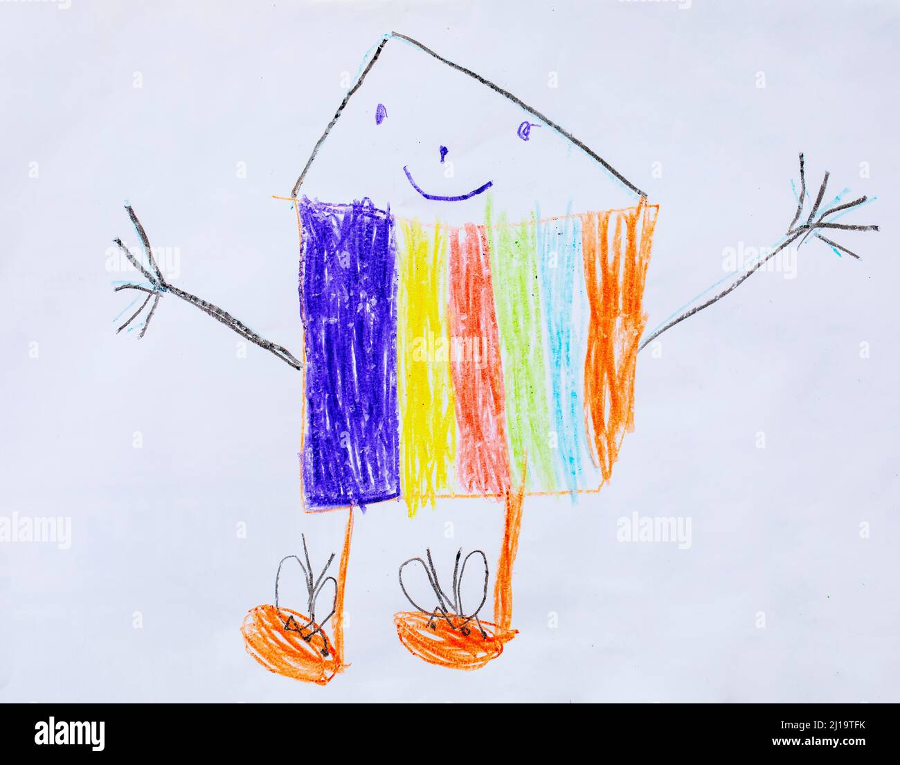 Illustration, Children drawing, Colourful line girl Stock Photo - Alamy