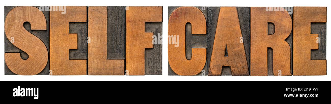 self care - isolated word abstract in vintage letterpress wood type ...
