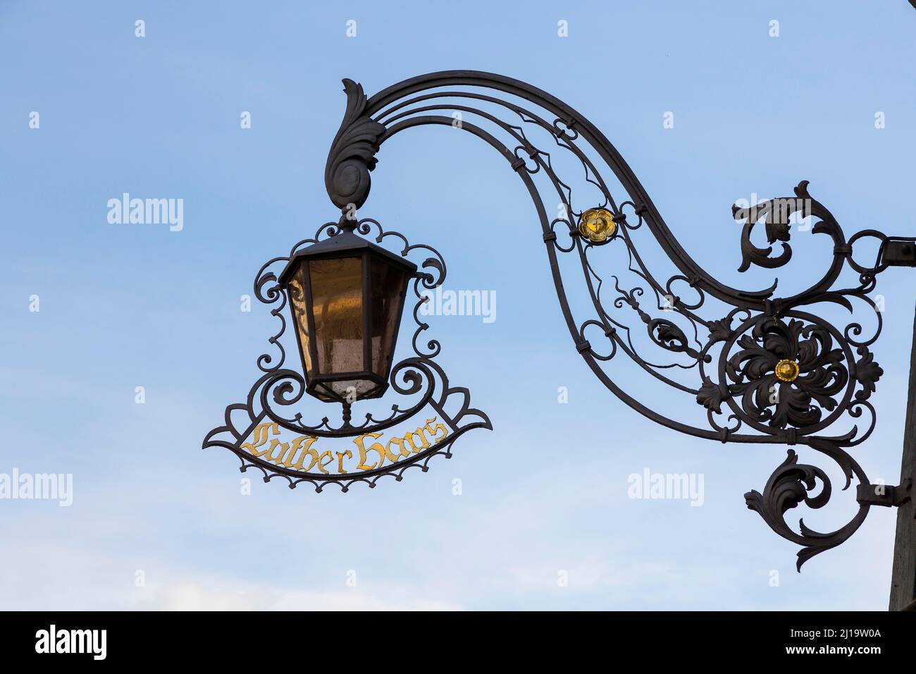 Wrought-iron nose shield with decorations, lantern and Luther House ...