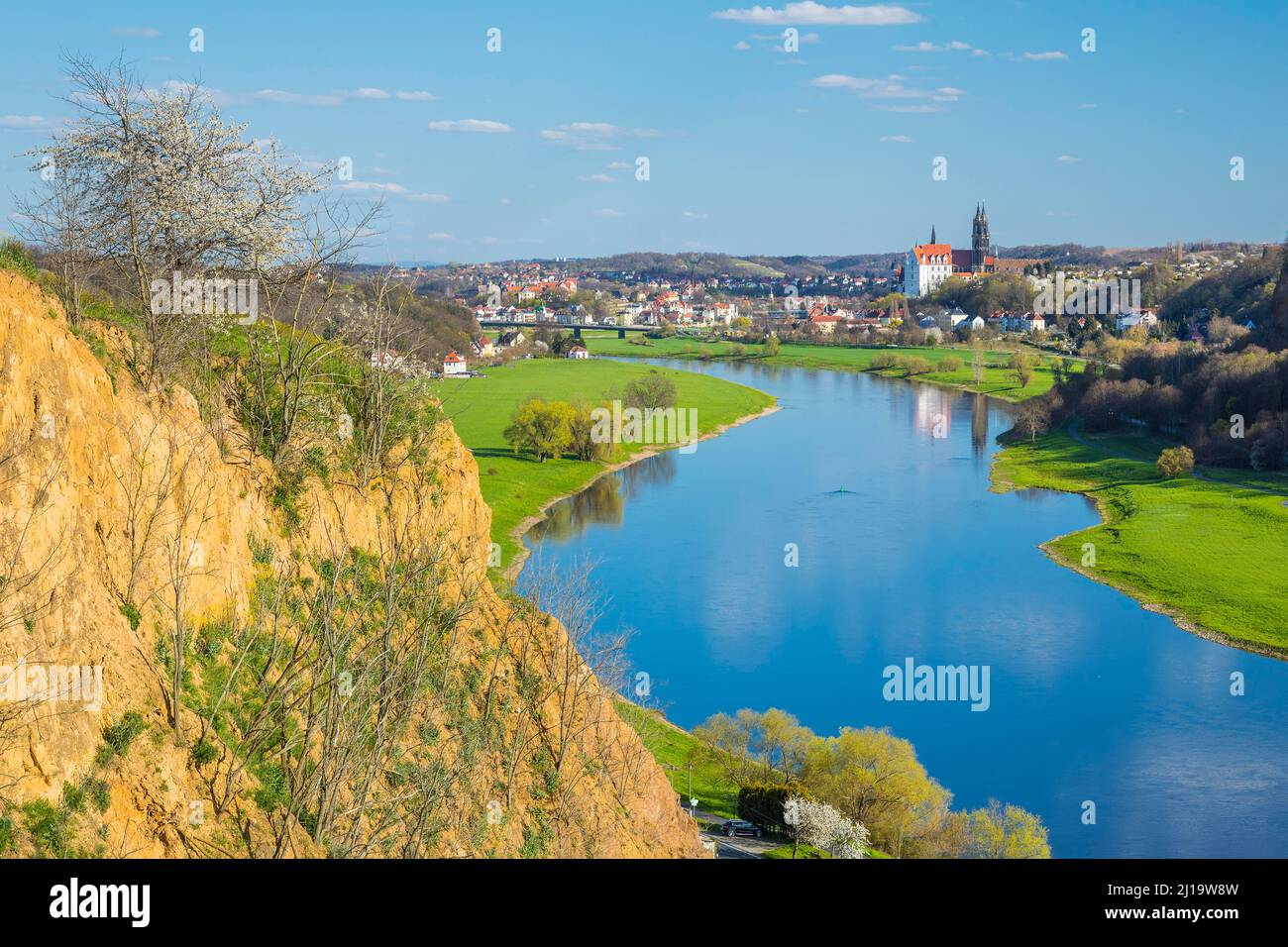 Elbe valley slopes with old quarry, view into the Elbe valley with Elbe ...