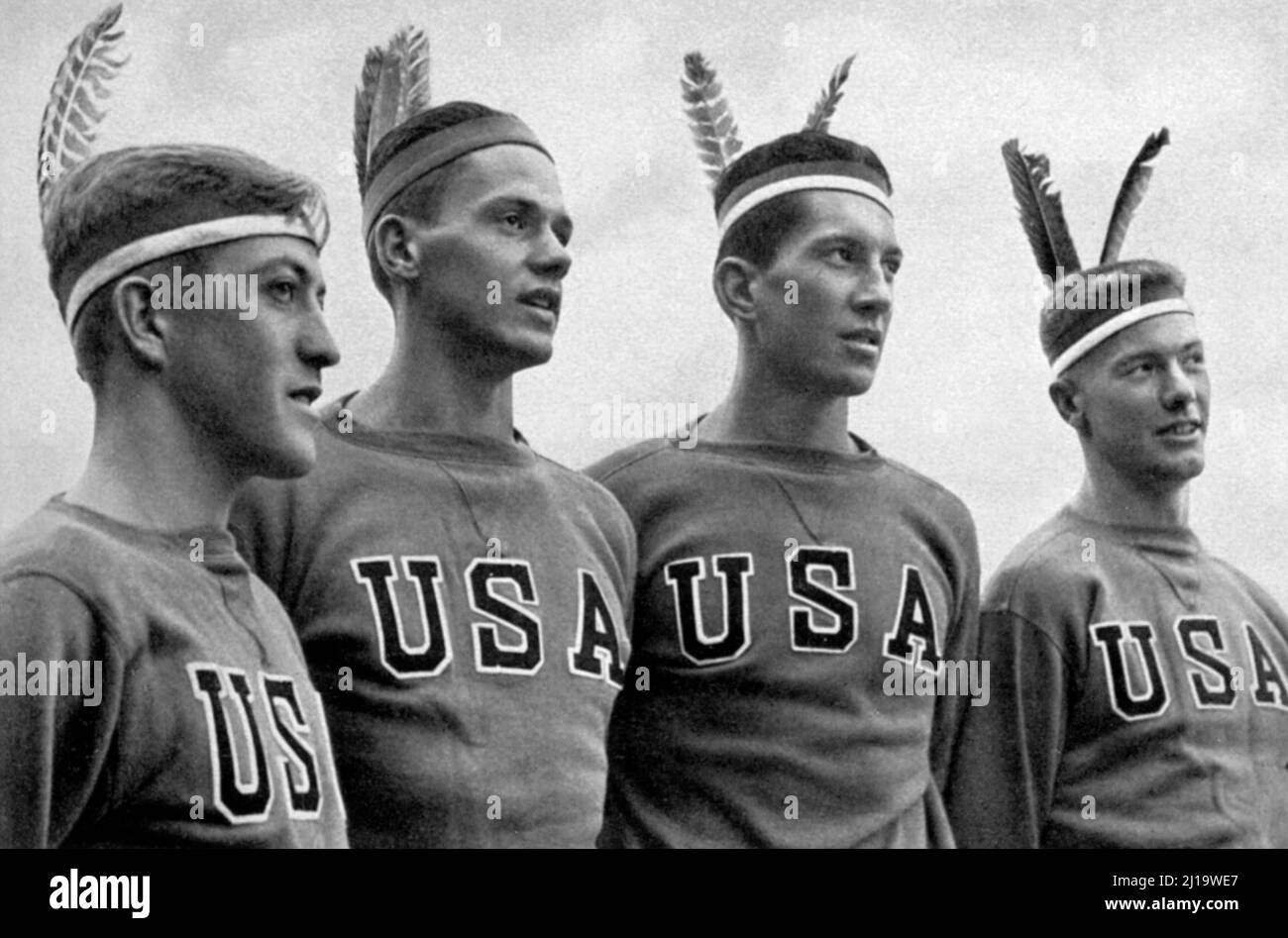 Rowing, spectators, Funny Americans in Indian costumes watch their ...