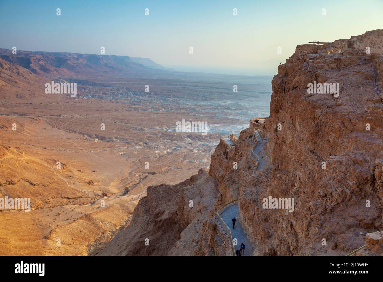 The dead sea desert as seen from atop Masada National Park, Judean Desert, Israel, Middle East ...