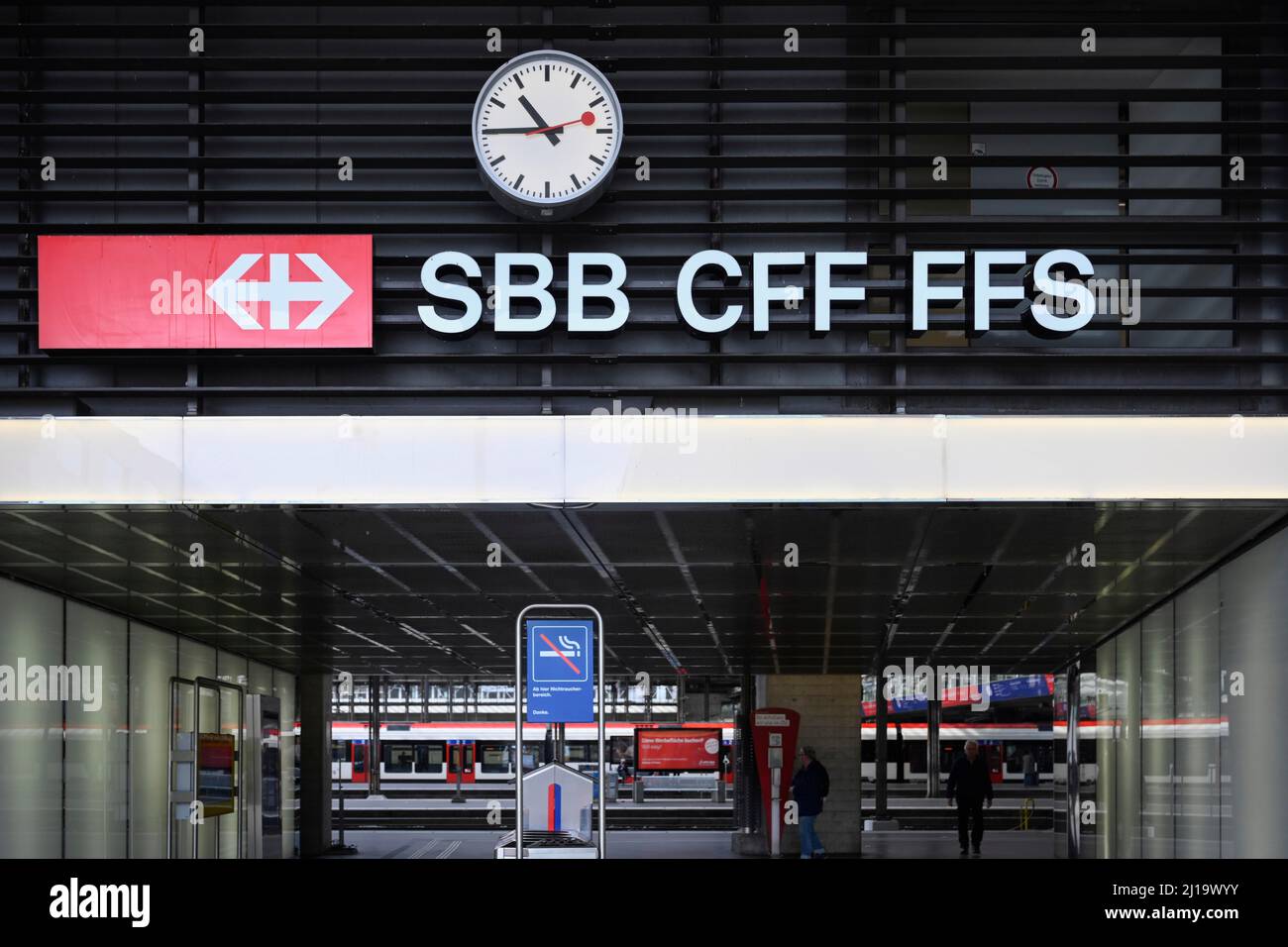 Entrance to SBB station with station clock, Lucerne, Switzerland Stock ...