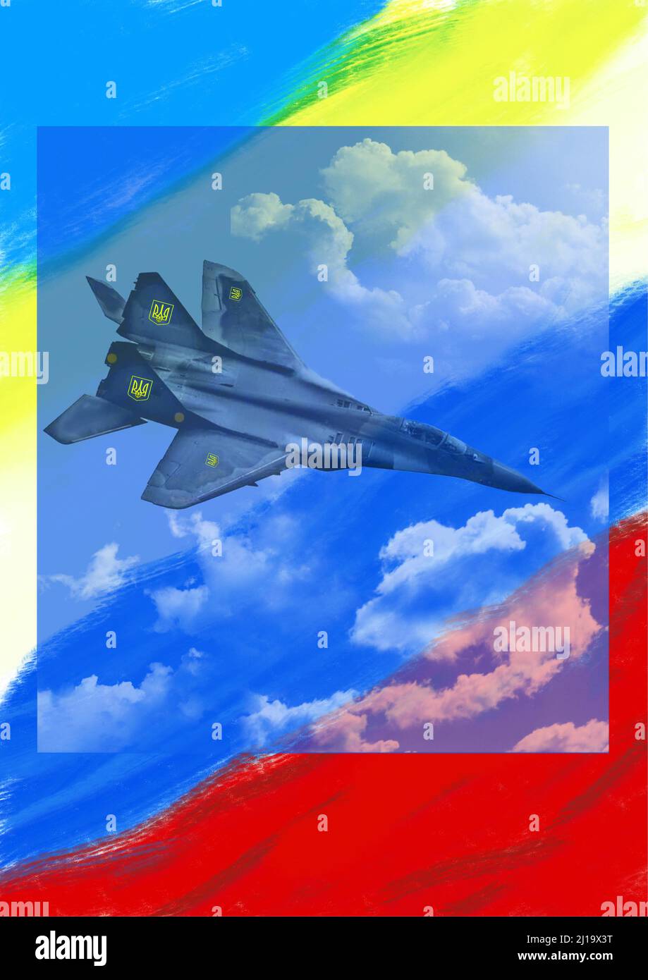 Illustration of a Mig 29 Fulcrum over the skies of Ukraine and Russia ...