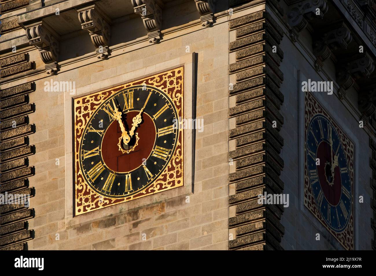 The clock in the Hamburg Town Hall Tower, Hamburg, Germany Stock Photo ...