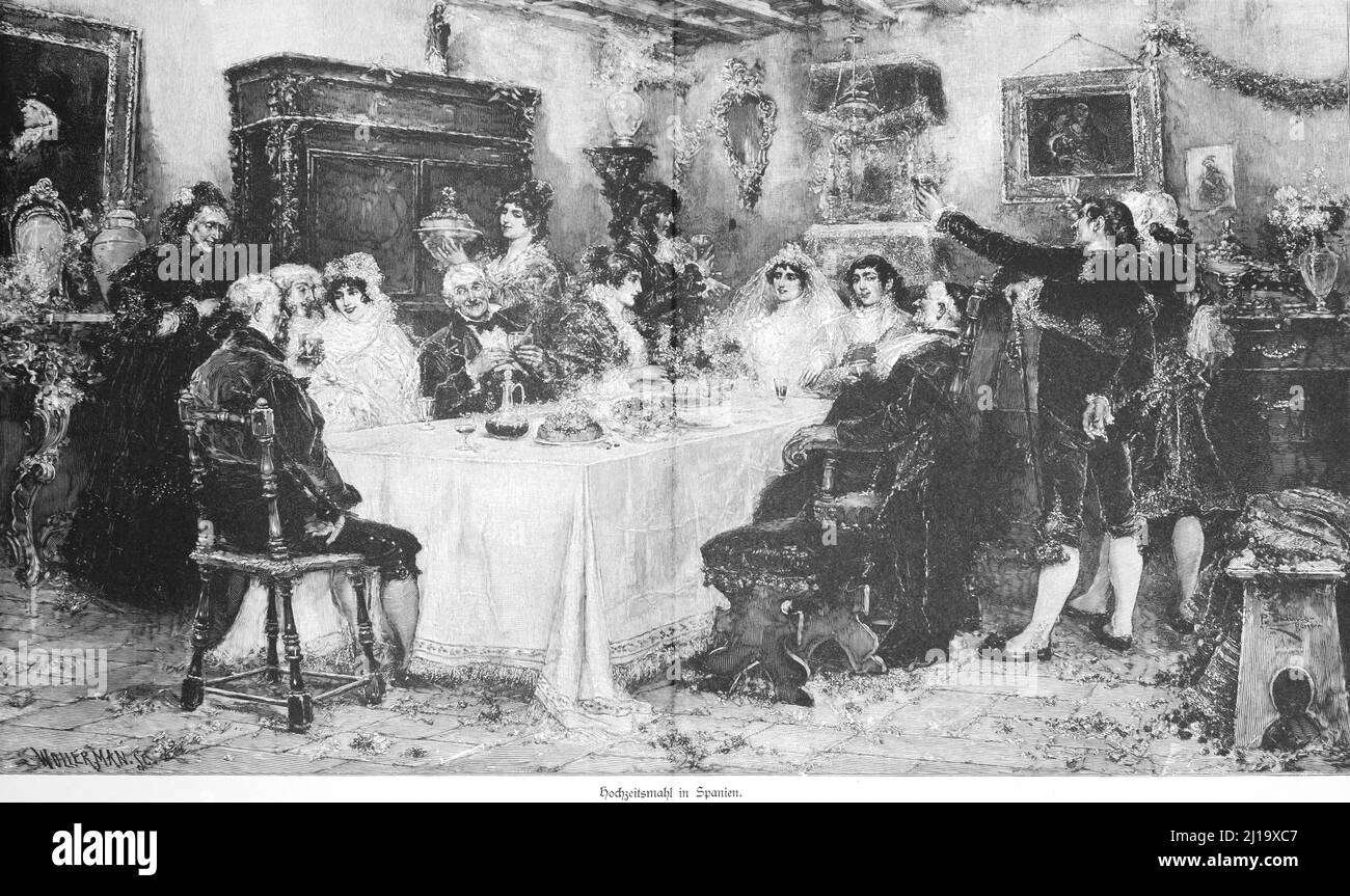 Wedding, laid table, feast, wealthy society, valuable furniture, noble ...