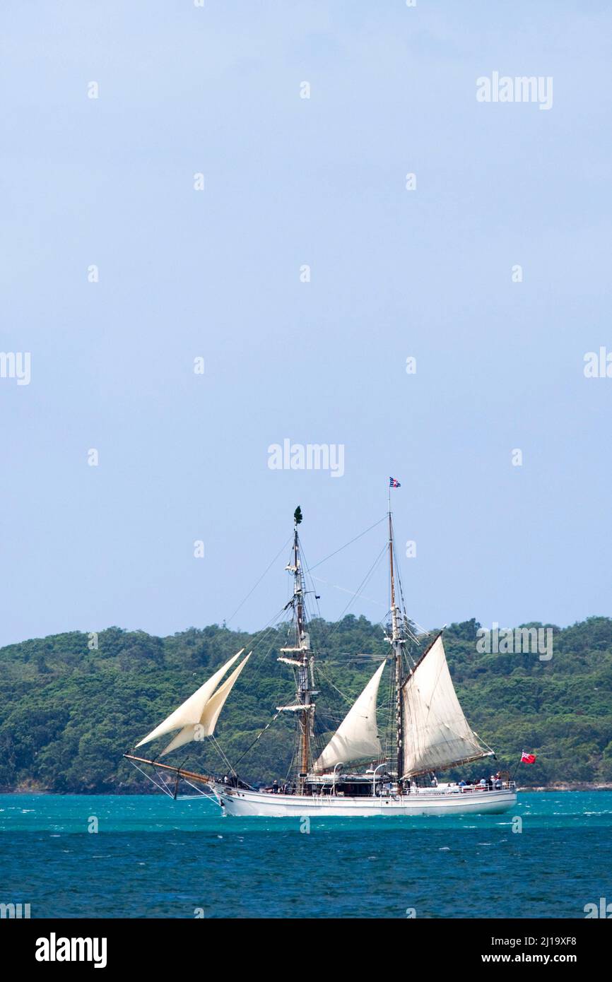 The brigantine, Soren Larsen, that starred in the BBC television series ...