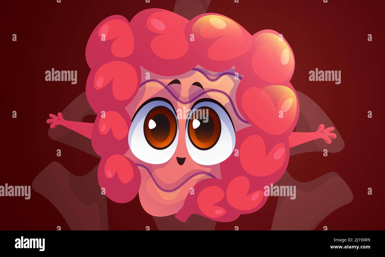 Cute Character Of Intestine Bowel Human Internal Organ Of Digestive