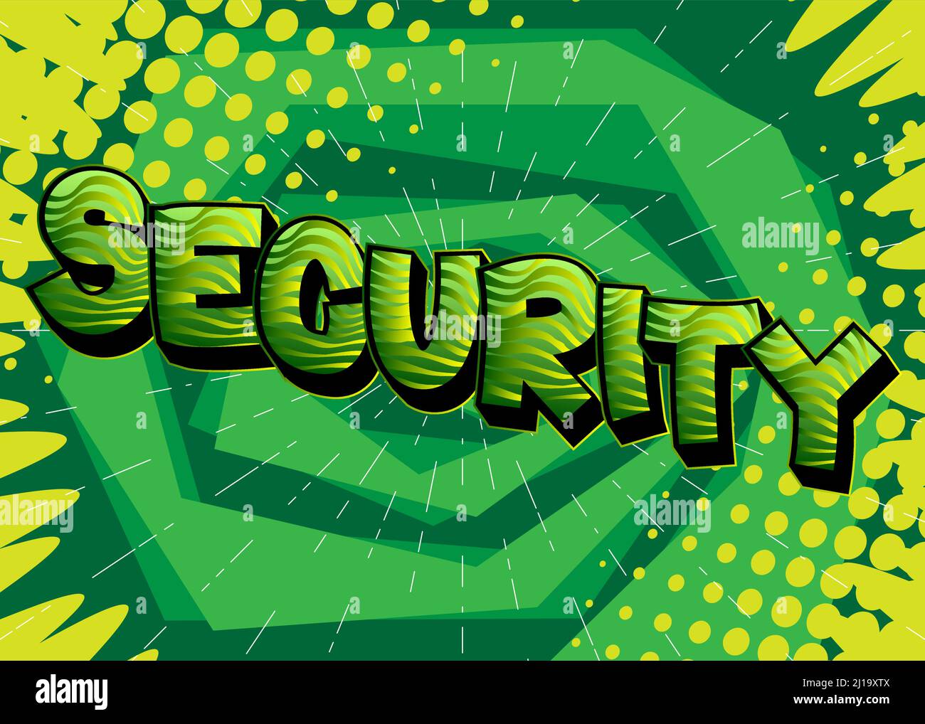 Security. Comic book word text on abstract comics background. Retro pop ...