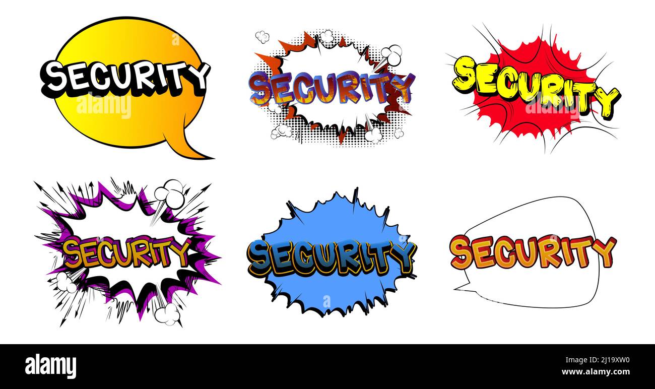 Security. Comic book word text on abstract comics bubble. Retro pop art ...