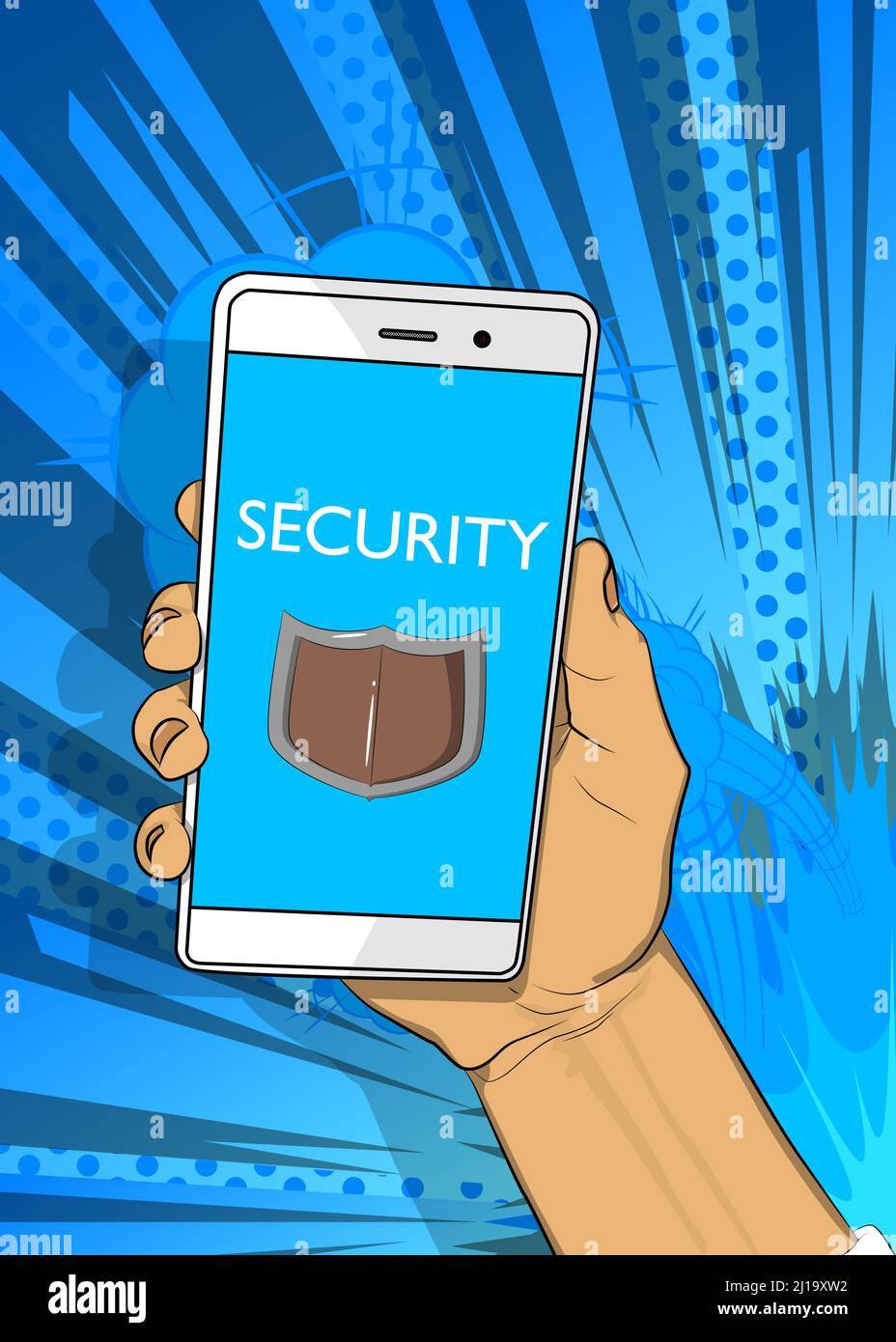 Security text on Smartphone screen. Cartoon vector illustrated mobile ...
