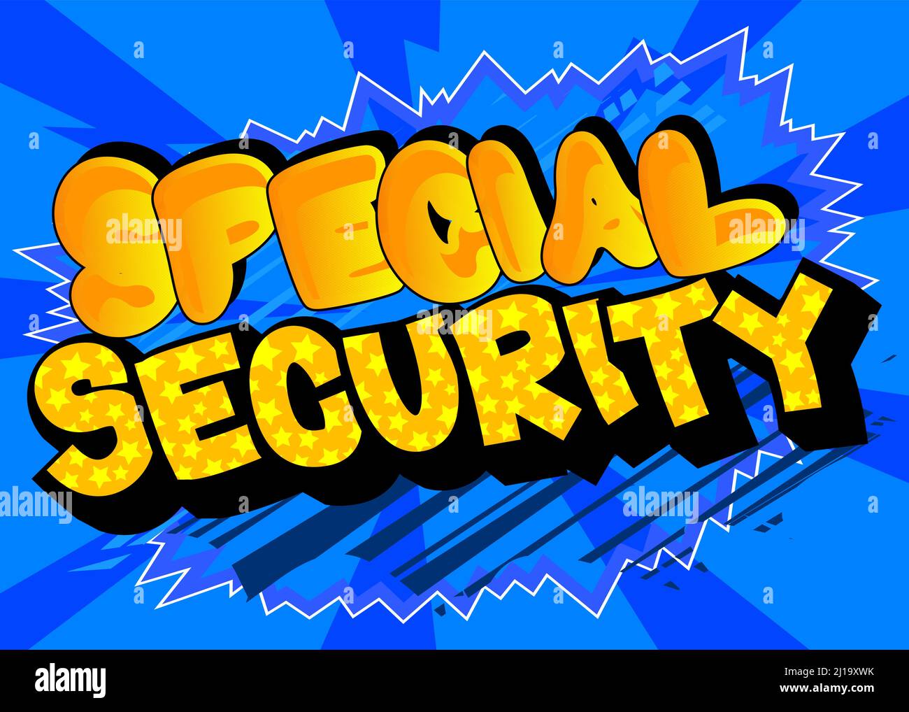 Special Security. Comic book word text on abstract comics background ...