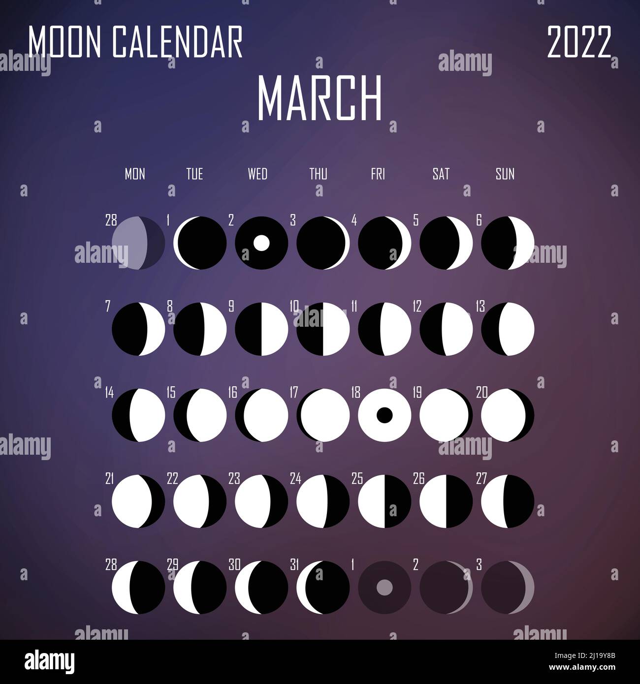 March 2022 Moon calendar. Astrological calendar design. planner. Place ...