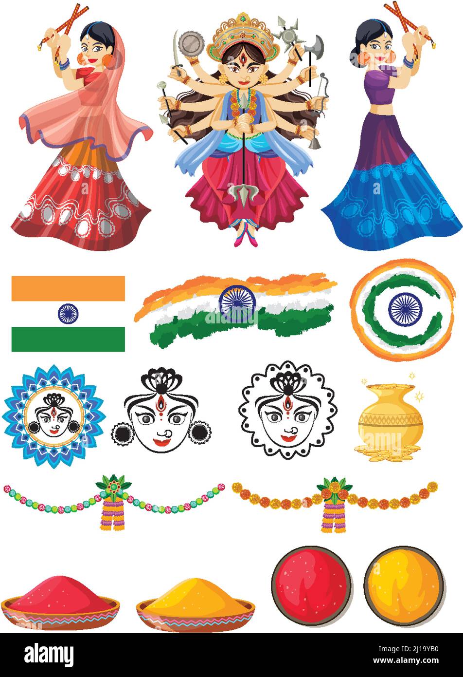 Set of Indian Hindu object decoration illustration Stock Vector Image ...