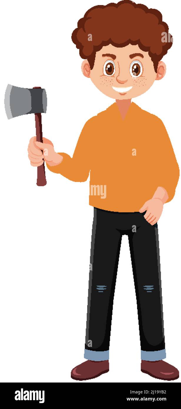 A man holding ax cartoon character on white background illustration ...
