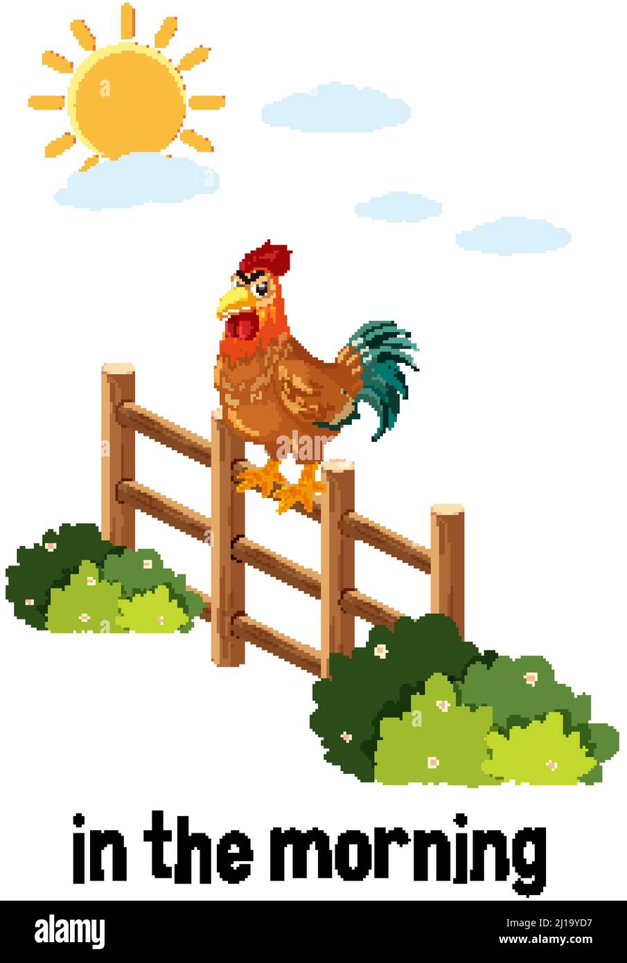 English prepositions of time with morning scene illustration Stock ...