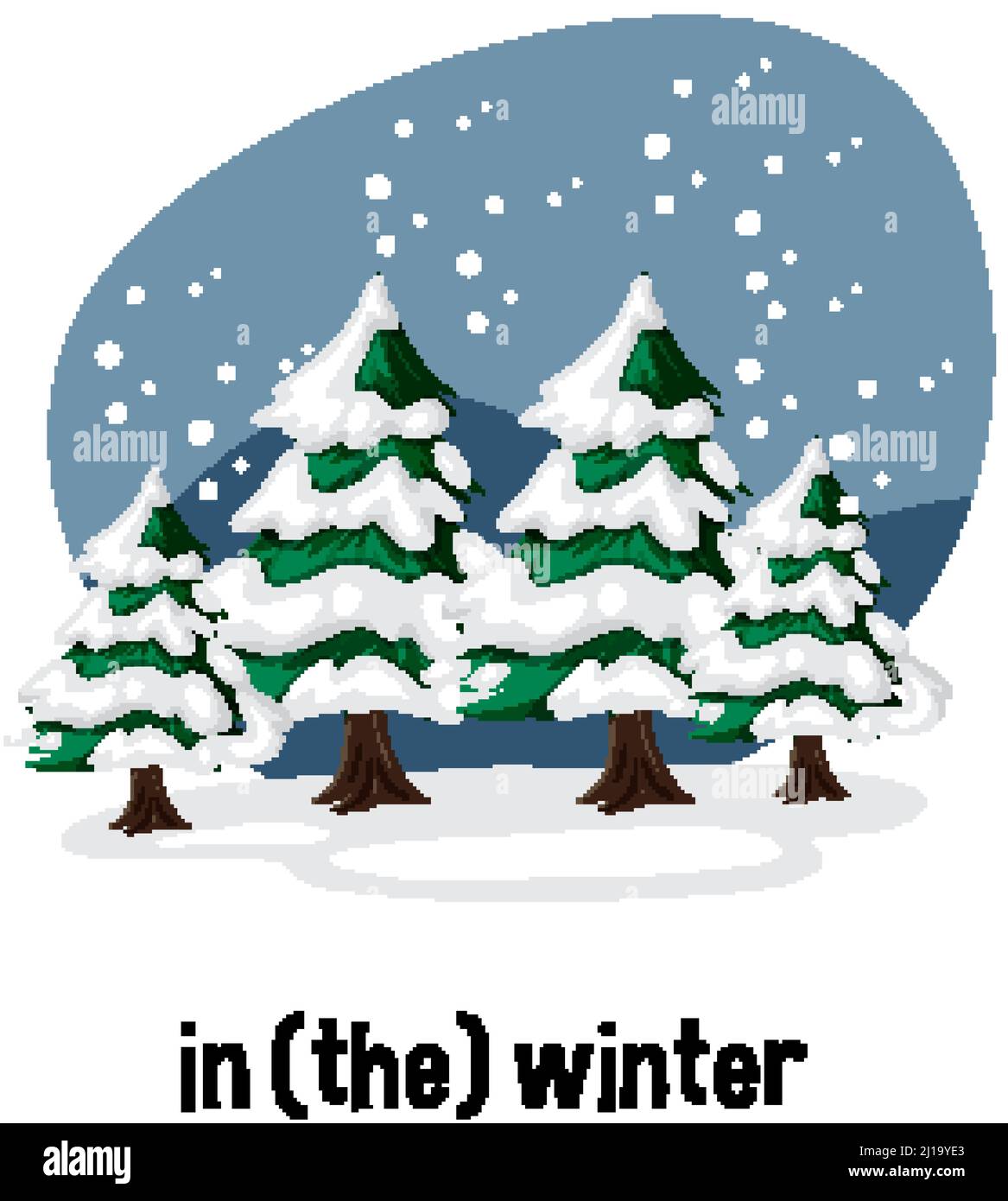 English prepositions of time with winter scene illustration Stock ...