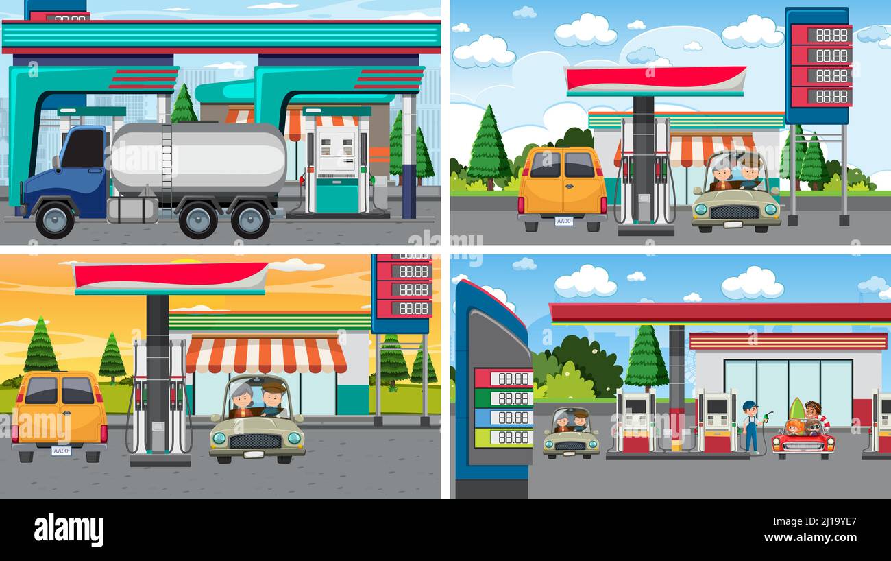 Set of oil petrol and gas relevant scene illustration Stock Vector ...